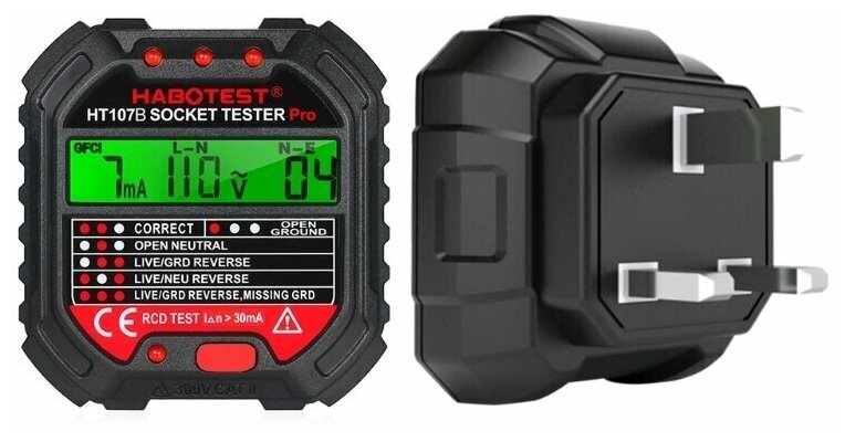 Тестер розеток HT107, измерение напряжения линии УЗО, вилка стандарта ЕС/Великобритании/США