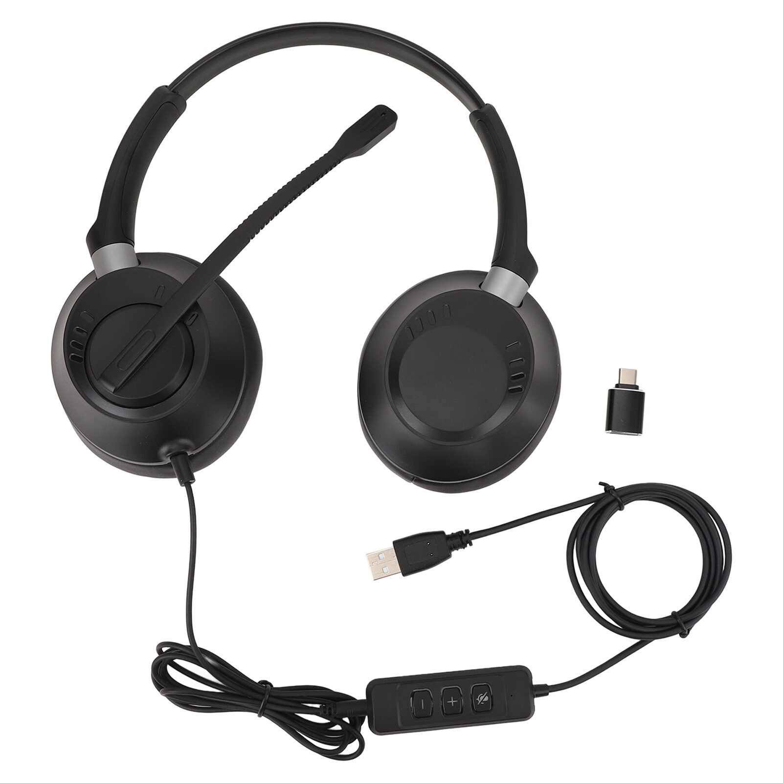 Гарнитура для телефона с микрофоном, шумоподавлением, проводная, с двумя наушниками, для колл-центра, с адаптером USB-C для офисного ПК и ноутбука