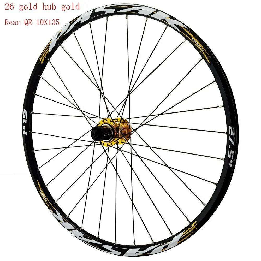 PASAK Заднее колесо MTB, сплав, 32 отверстия, 26 gold Hub gold, 21mm, QR 10X135, HG, Довод