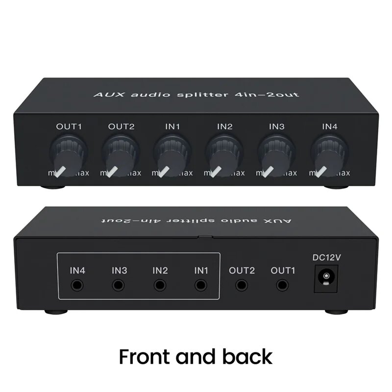 Аудиопереключатель AUX 4 входа 2 выхода Black US PLUG