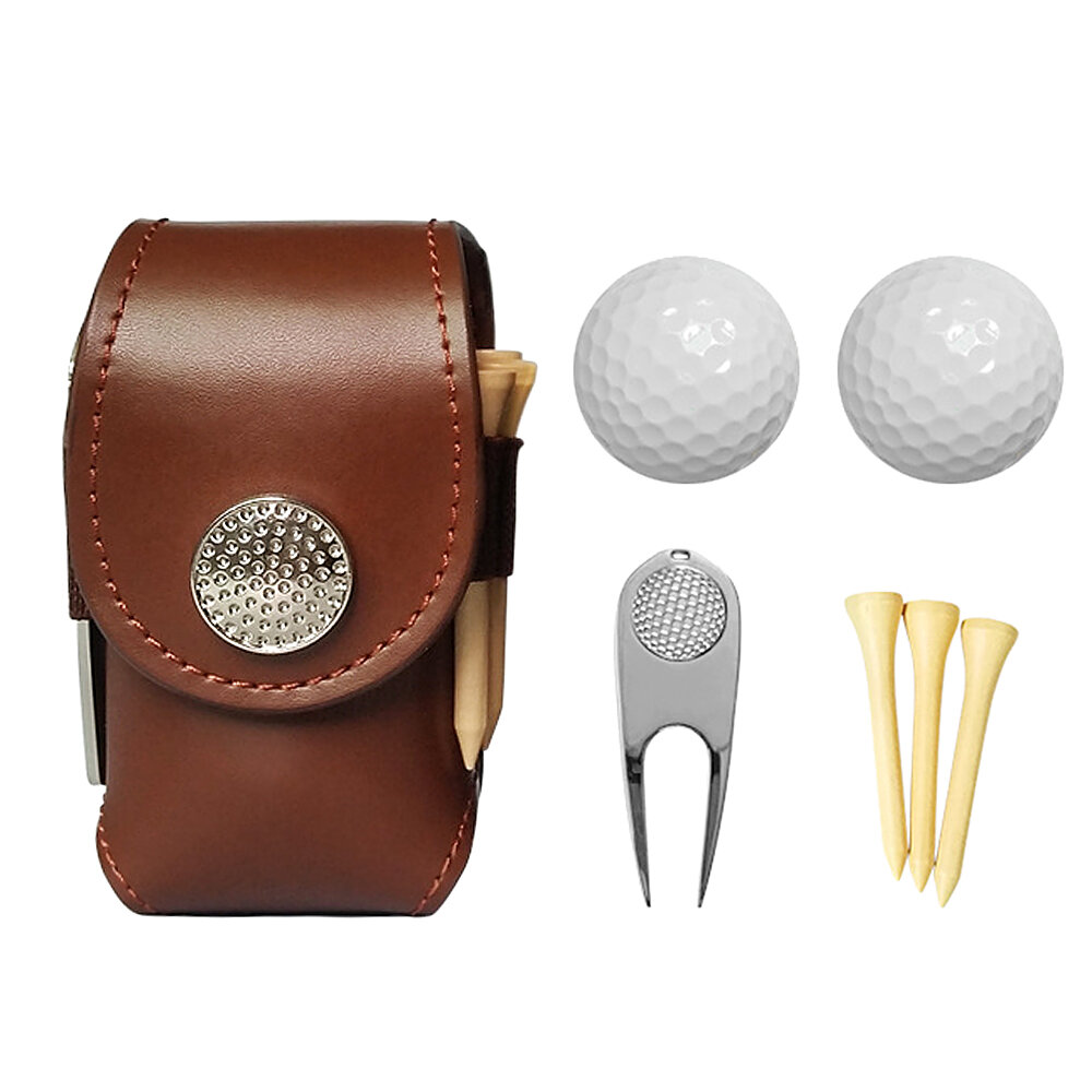 Сумка для мячей для гольфа из кожи Mini Pocket Golf Ball Bag Holder с 2 мячами 3 тизерами 1 инструментом для ремонта дырок, модель A/B, черный/коричневый, 9*5см