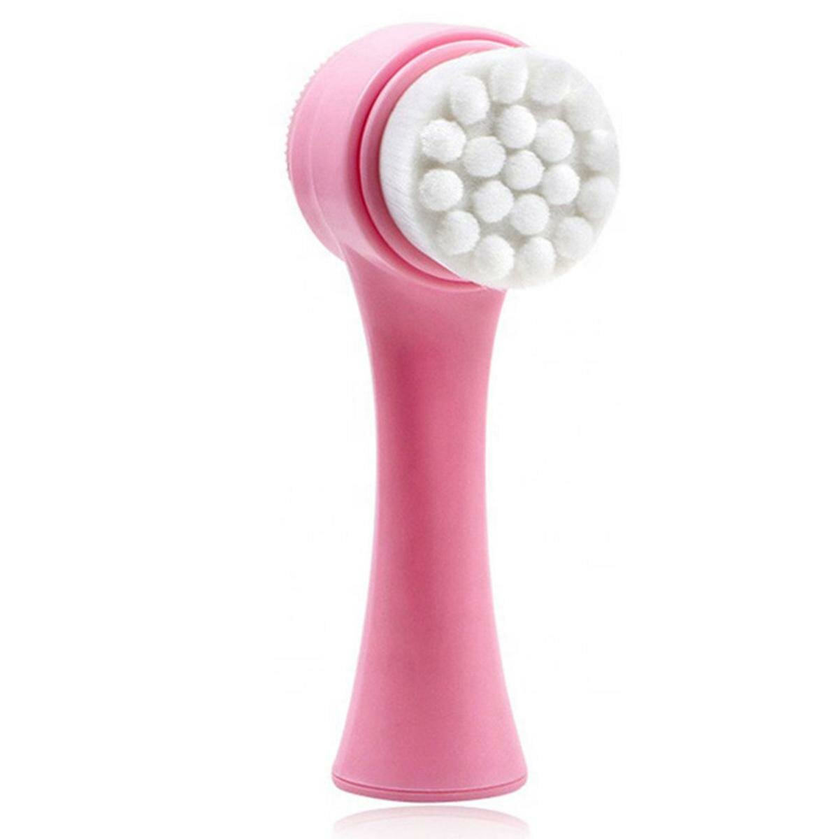 Двусторонняя силиконовая щетка для очищения лица, мягкая и мягкая волокнистая чистка лица - полностью розовая вейвлет-точка