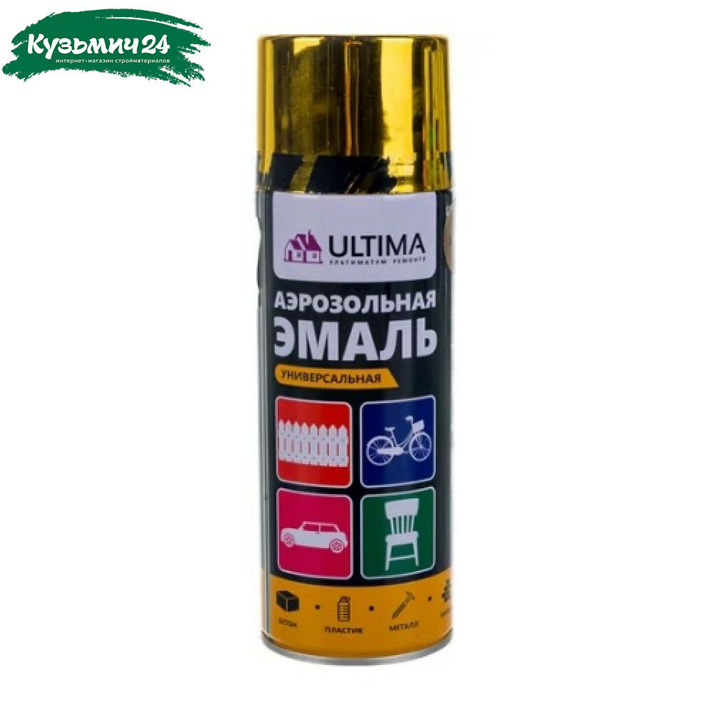 Эмаль аэрозольная Ultima ULT019 акриловая с металлическим эффектом, золотой мет 520 мл