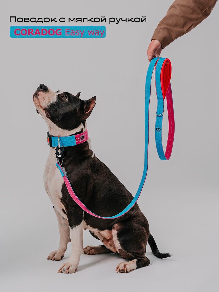 Поводок CORADOG Easy way c мягкой ручкой и карабином самозахватом Frog , длина 2 м, для средних пород собак цвет розовый, голубой