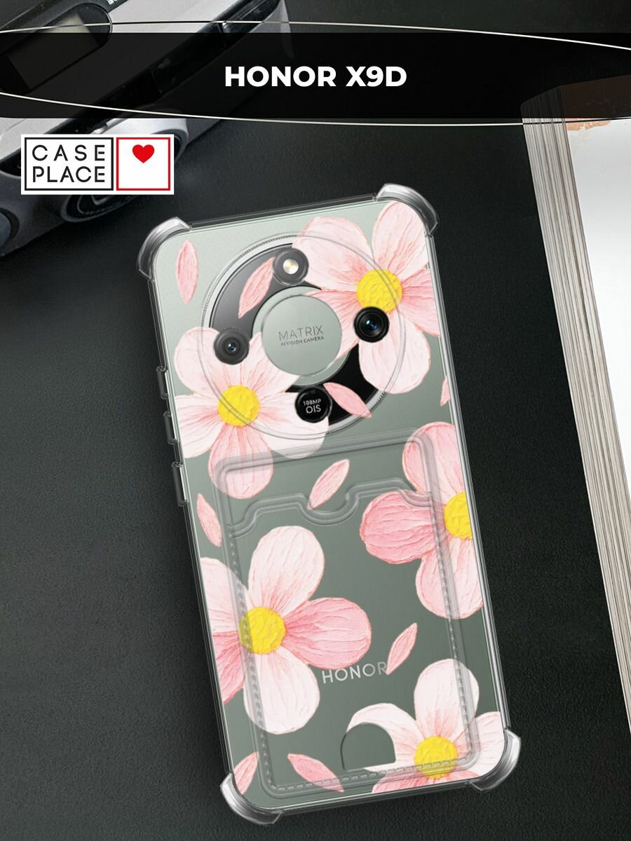Чехол на Honor X9d (Хонор X9d) с картой и принтом Розовые ромашки
