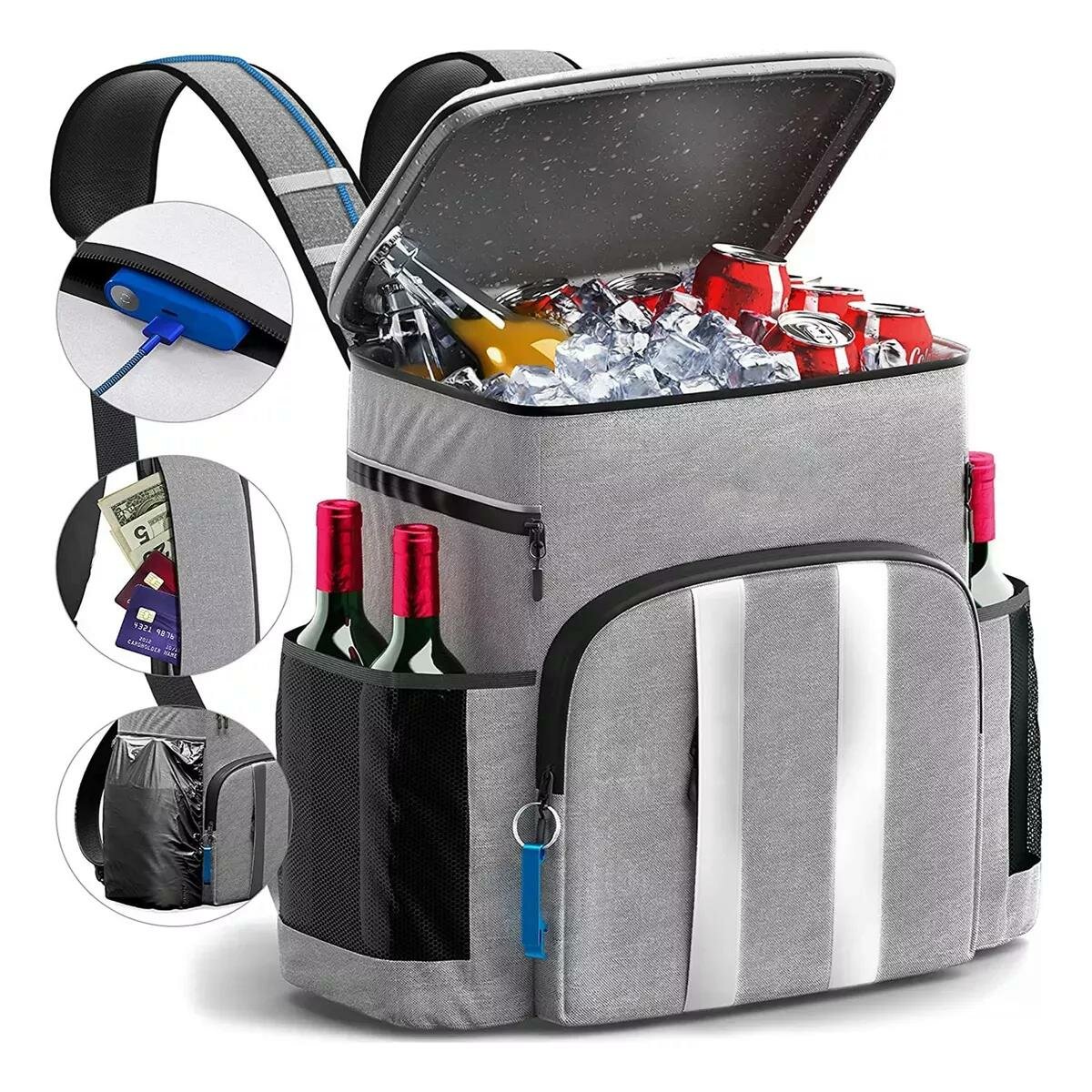 Mochila térmica para refrigeración de cerveza, 20 litros, color gris, 20 l