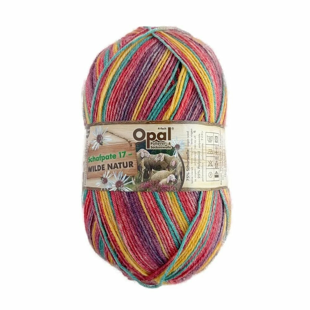 Пряжа для вязания носков Opal Wild Natur 75% шерсть, 25% полиамид/нейлон 100г/425м, 1 моток, цвет 11590