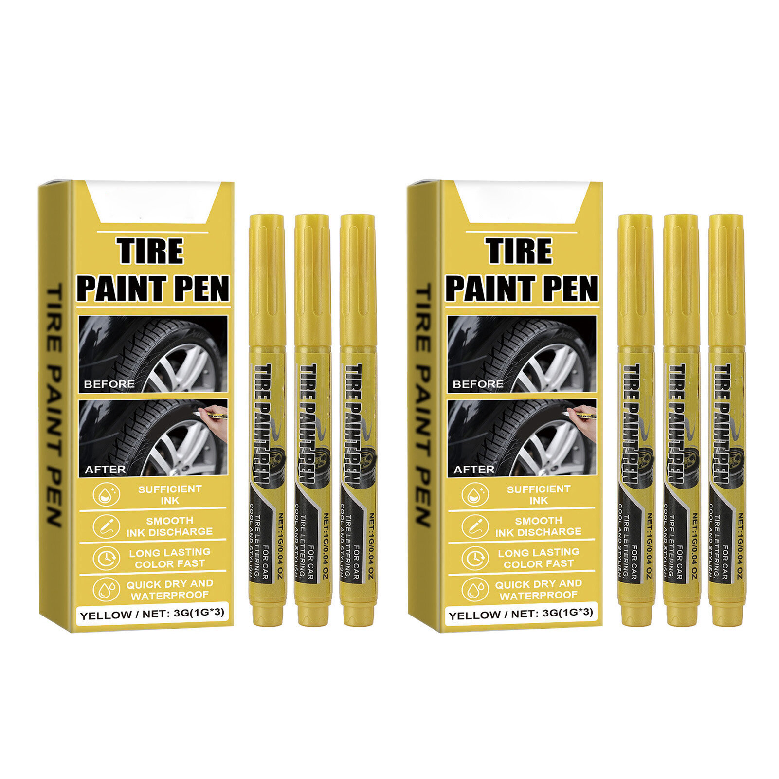 6 шт. 1 г желтый маркер для рисования по шинам водонепроницаемый маркер для рисования по шинам для автомобильного транспортного средства