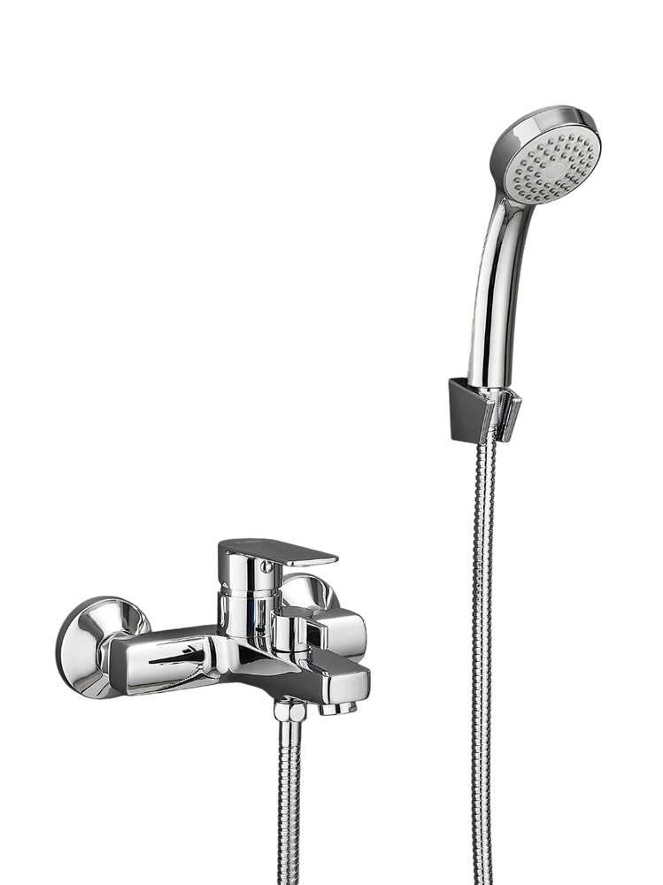 Смеситель для ванны с душем Haiba HB60719 с душевым гарнитуром, настенный, однорычажный, хром, глянцевый, латунный, с керамическим картриджем