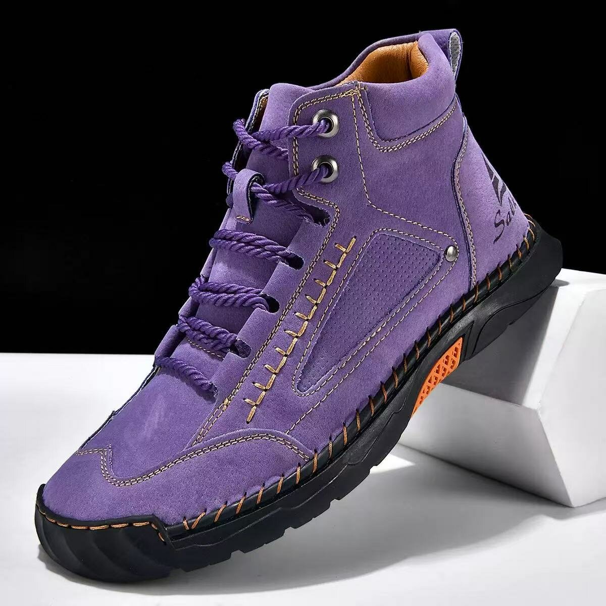 Мужские ботинки из искусственной кожи больших размеров 2025 года, сшитые вручную, на плоской подошве, со шнуровкой, повседневные, размеры 39-48