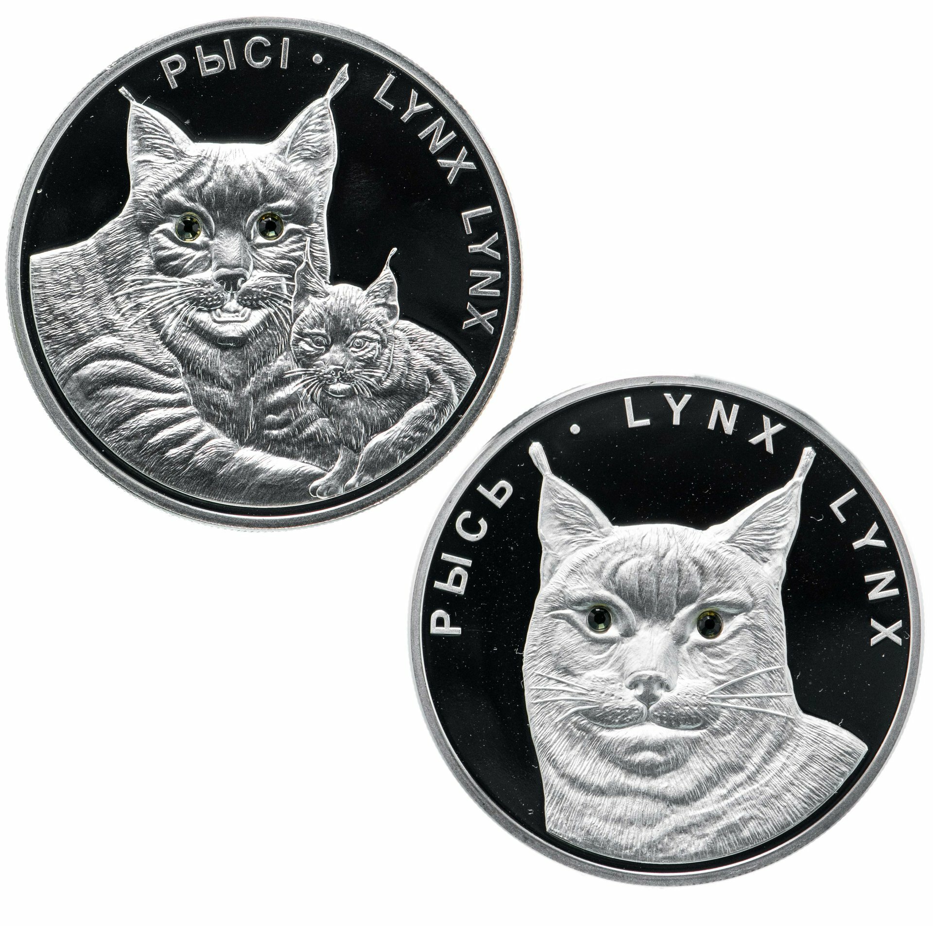 Беларусь 20 рублей 2008 "Защита окружающей среды - Рысь и рыси" в футляре с сертификатом, Серебро 999, в сохранности Proof