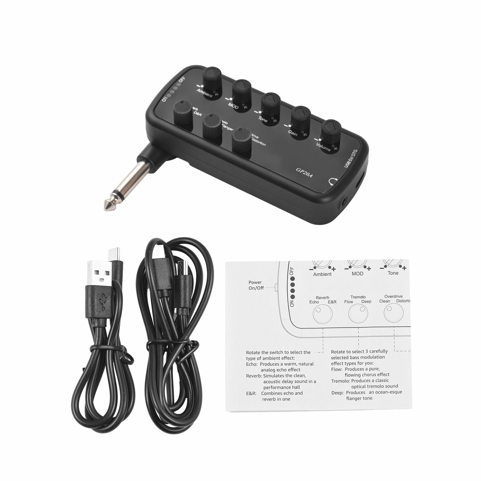 Портативный усилитель для гитары с наушниками, мини-амп с 3 режимами звука и USB-C, компактный размер