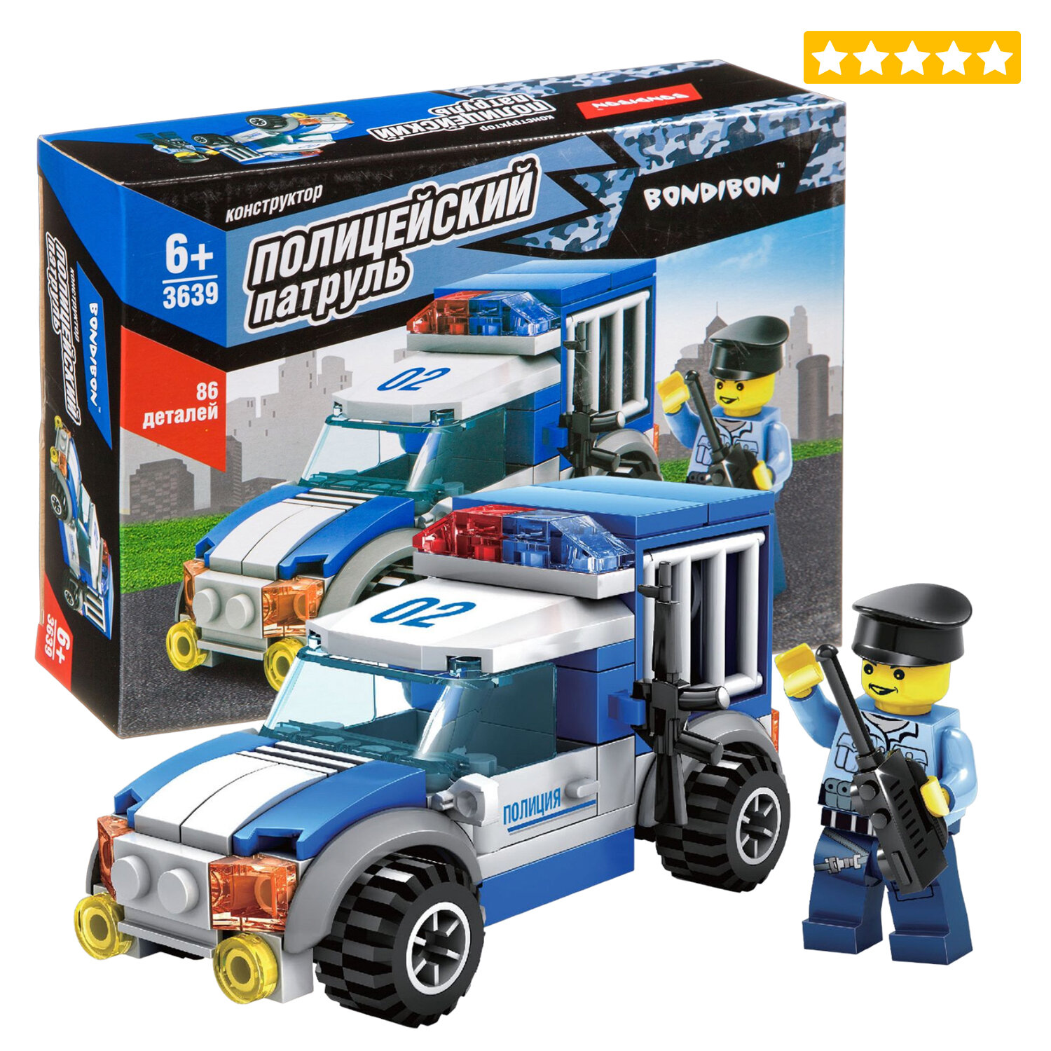 Пластиковый конструктор Bondibon Полицейский Патруль Машина, ВВ3639