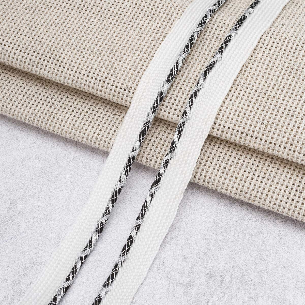 Кант декоративный с люрексом для шитья и рукоделия, 1.1 см * 27,43 м, цвет белый/серебристый