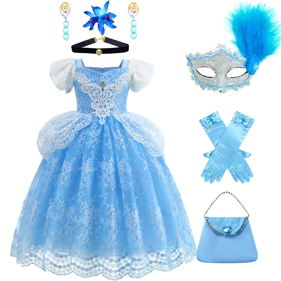 PAMABIBI Платье Золушки для девочки синее сетчатое 4T(Tag 120), Dress A 04