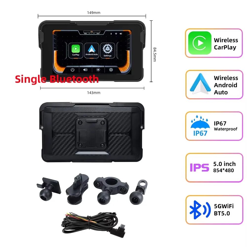 EKIY 5-дюймовый мотоциклетный GPS-навигатор, беспроводной Carplay, Android Auto, IP67, водонепроницаемый экран, одиночный Bluetooth-монитор для мотоцикла Нет, M11A