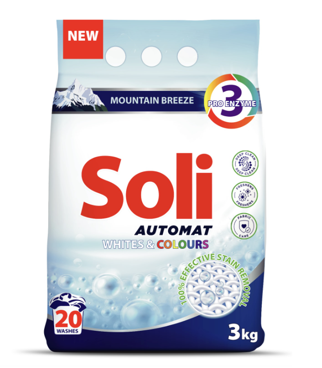 Стиральный порошок Soli для белого и цветного белья 3кг. горная свежесть