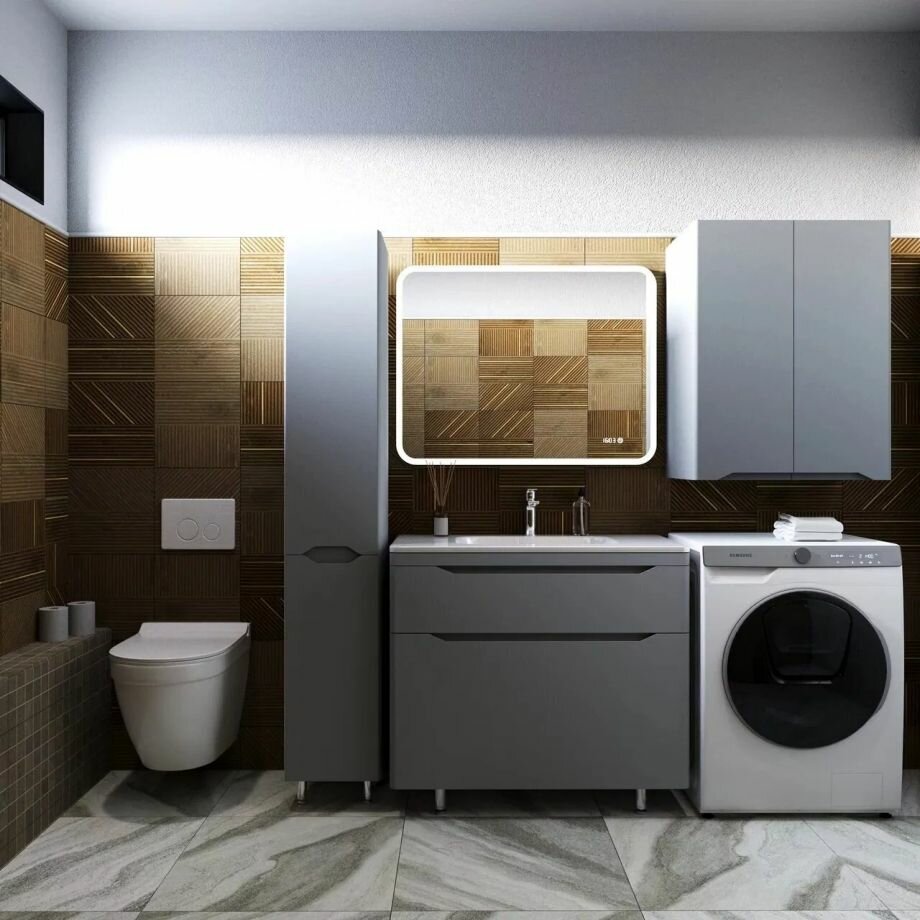 Тумба напольная Марелла 90 с раковиной Марелла Люкс 90, серый матовый