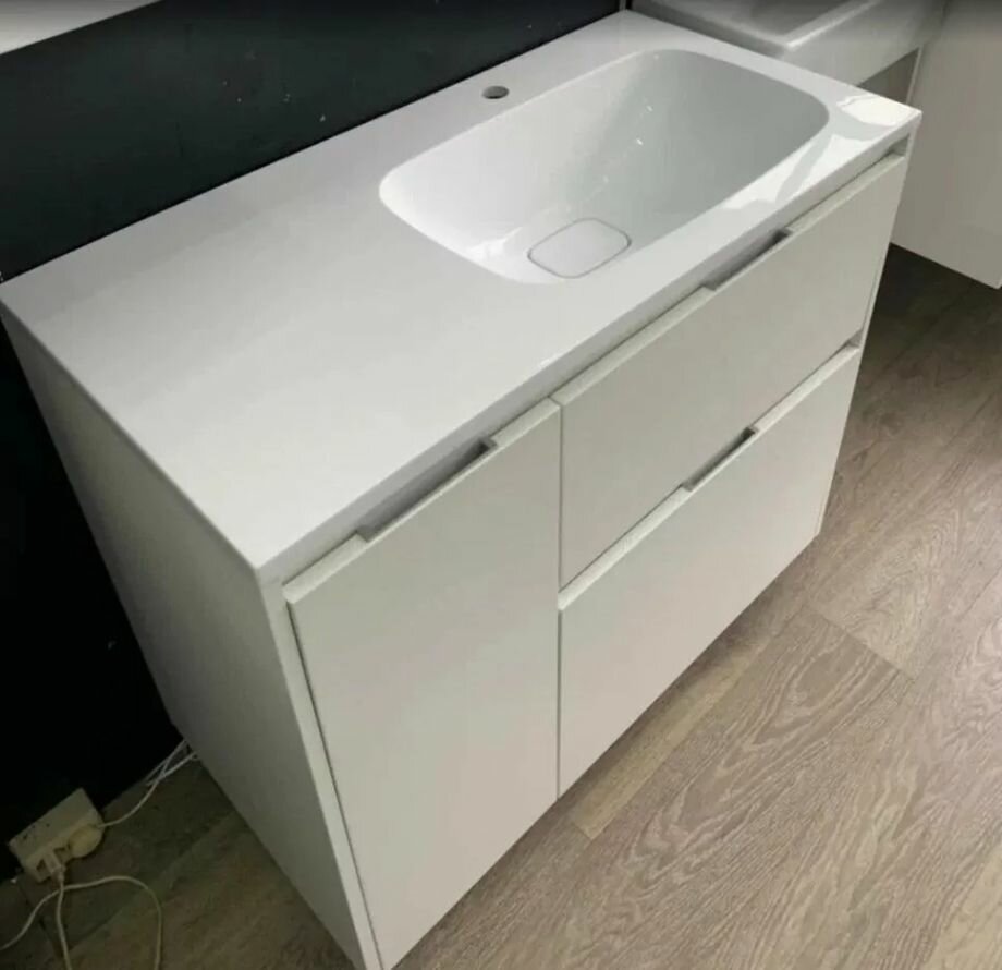 Тумба напольная Барселона 90 R с раковиной Барселона 90, с корзиной, белая