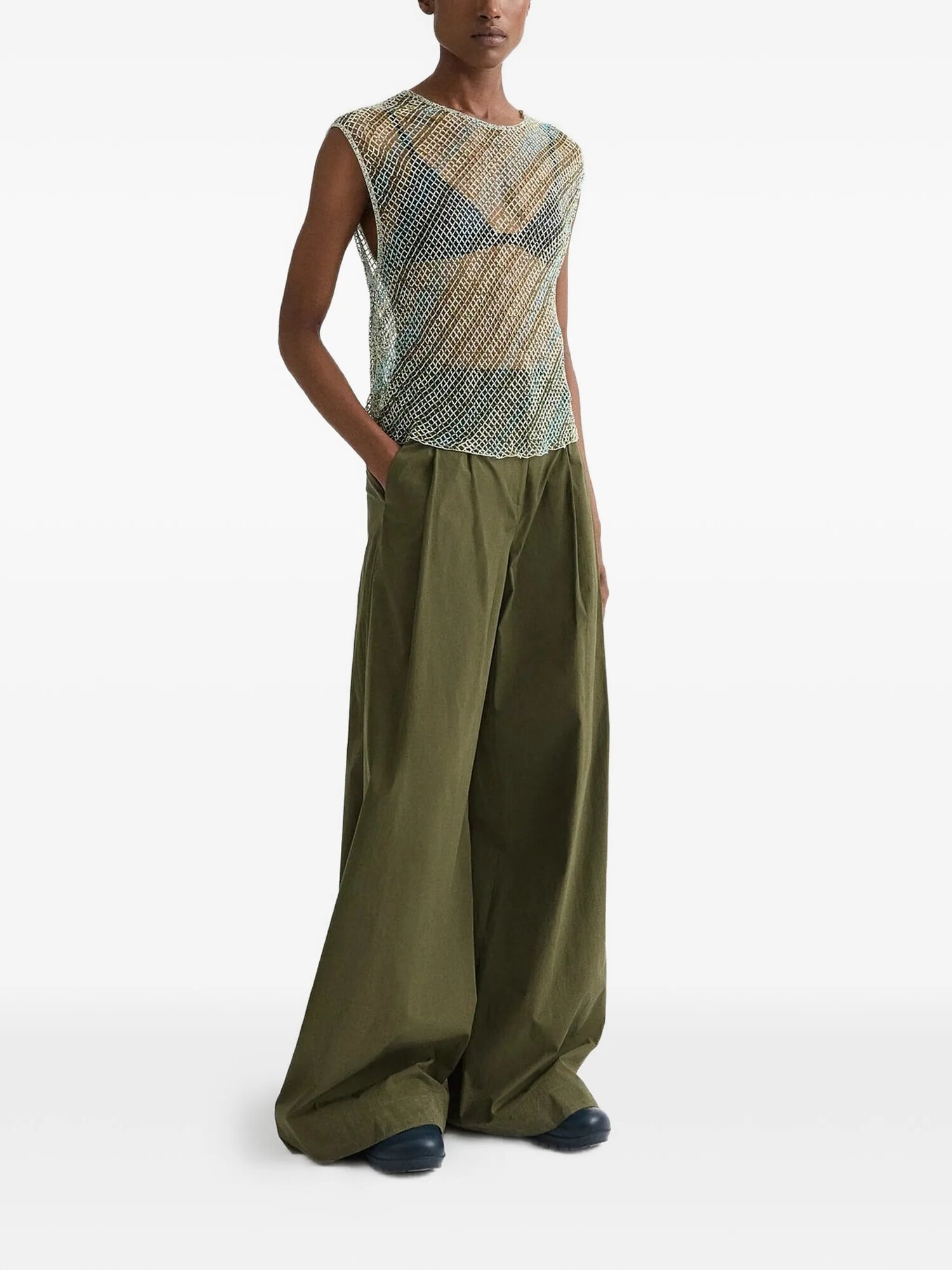 Топ TWP Bead-embellished mesh top, размер S, green — фото 1