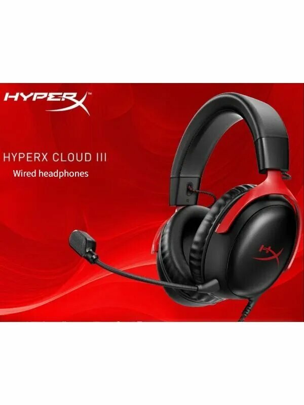 HyperX Наушники проводные с микрофоном HYPERX CLOUD III, 3.5 мм, USB, черный, красный