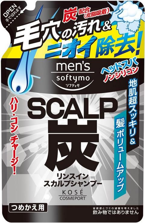 Kose Cosmeport Men's Softymo Мужской шампунь с древесным углем Глубокое очищение и объем 400 мл запасной блок