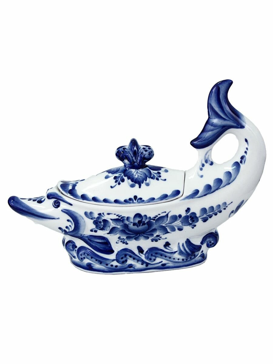 Икорница фарфоровая. Галактика г. Гжель. Севрюжка. Ручная роспись. Высота 16 см.