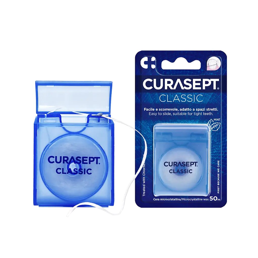 Curasept Classico Зубная нить вощеная CHX 0,2% со вкусом мяты 50м 1 шт