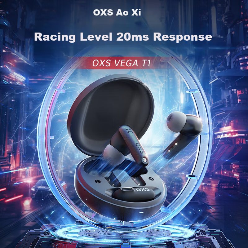 OXS Vega T1 TWS Gaming Earbuds with Ultra-Low Latency, Bluetooth Gaming Earphones for Esports, Dual Device Connection, Long Battery Life, Moon Shadow Black, Valentine's Day Gift