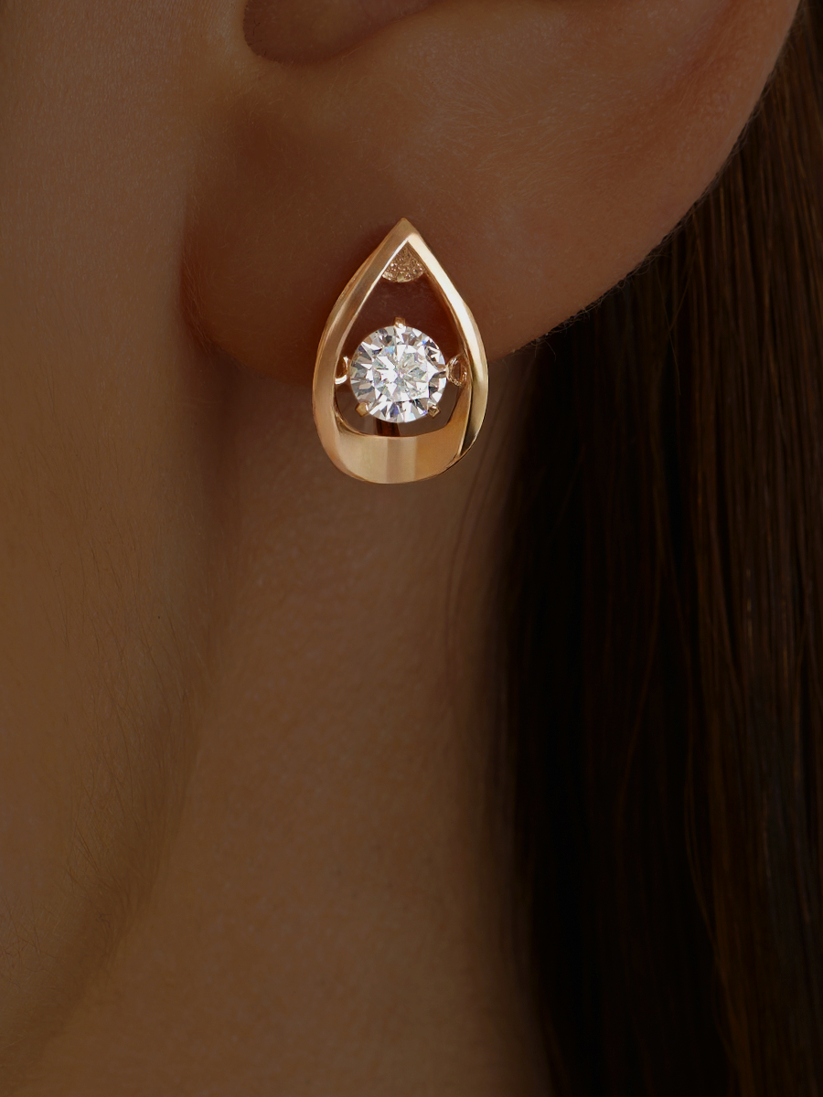 Серьги, серебро, 925 проба, золочение, фианит