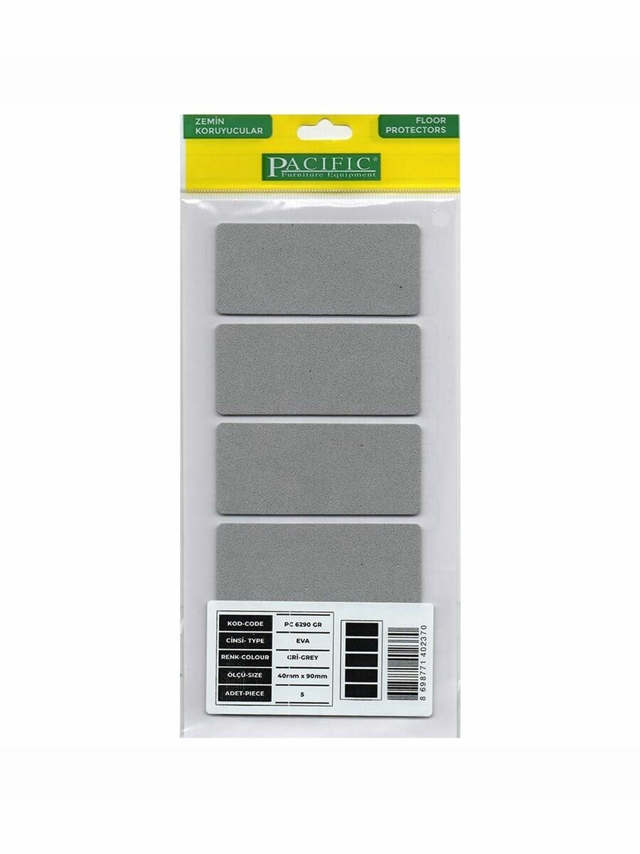 Накладки / наклейки / подпятники вспененная резина Pacific (Турция) самоклеящиеся под мебель (40 х 90 мм, 5 шт.), серый