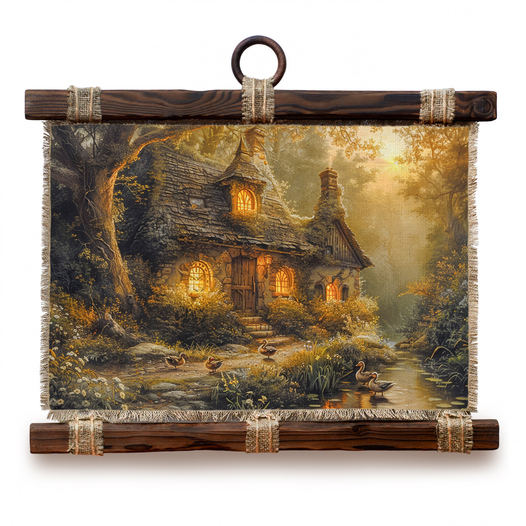 Панно ручной работы Универсальный свиток Утки на прогулки А3 формат картина на холсте