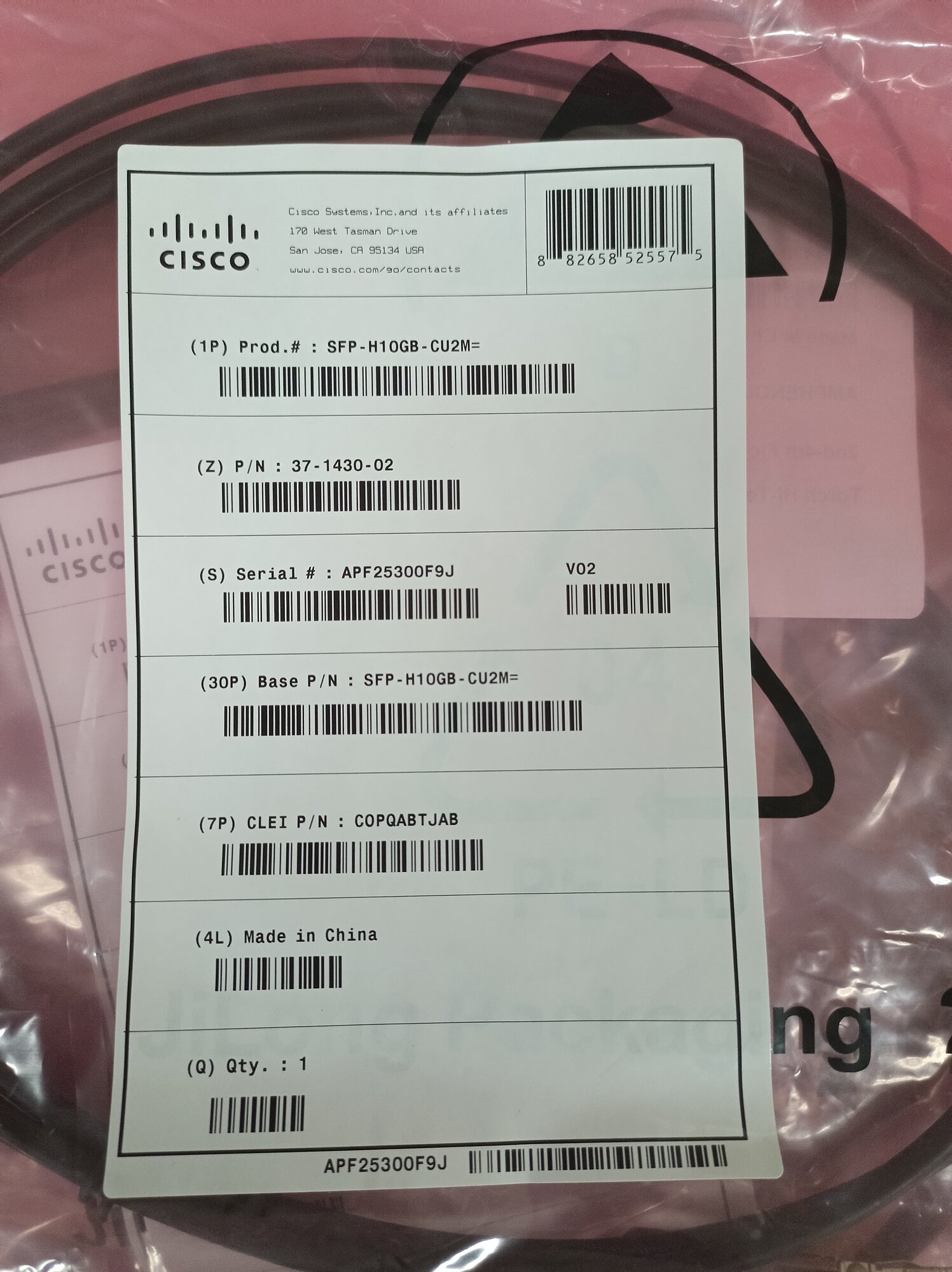 Кабель CISCO SFP-H10GB-CU2M 10GBASE-CU SFP+ Cable 2 Meter
