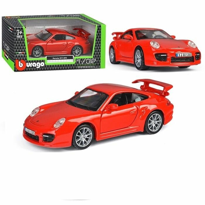 Модель машины металл коллекционная die-cast Porsche 911 GT2, 1:32, красная, 13 см Bburago