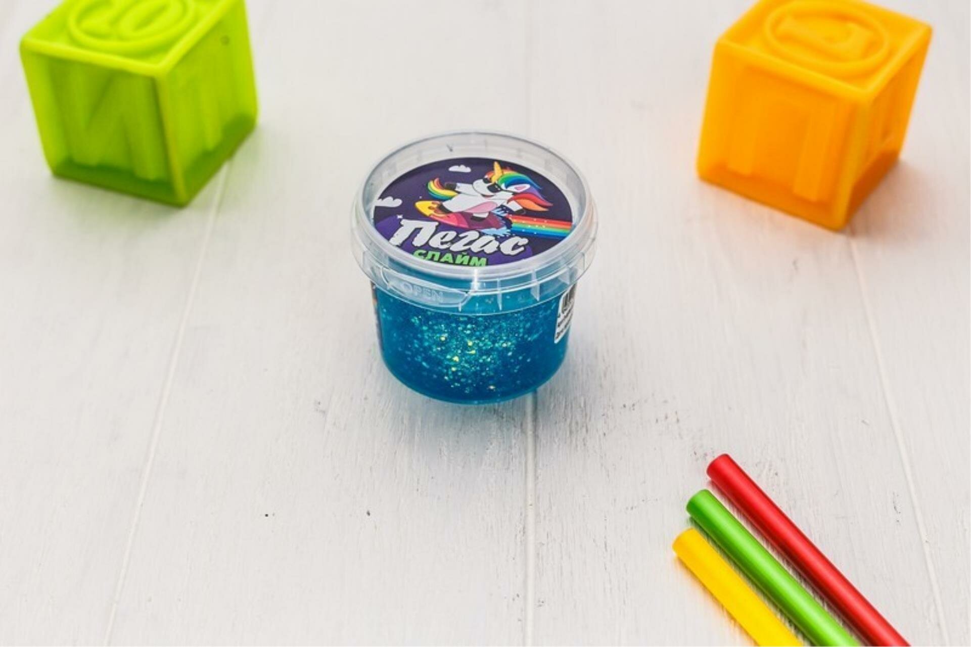 Слайм Прихлоп пегас битое стекло синий 90 грамм, в банке 6,8x6,8x5,3 см