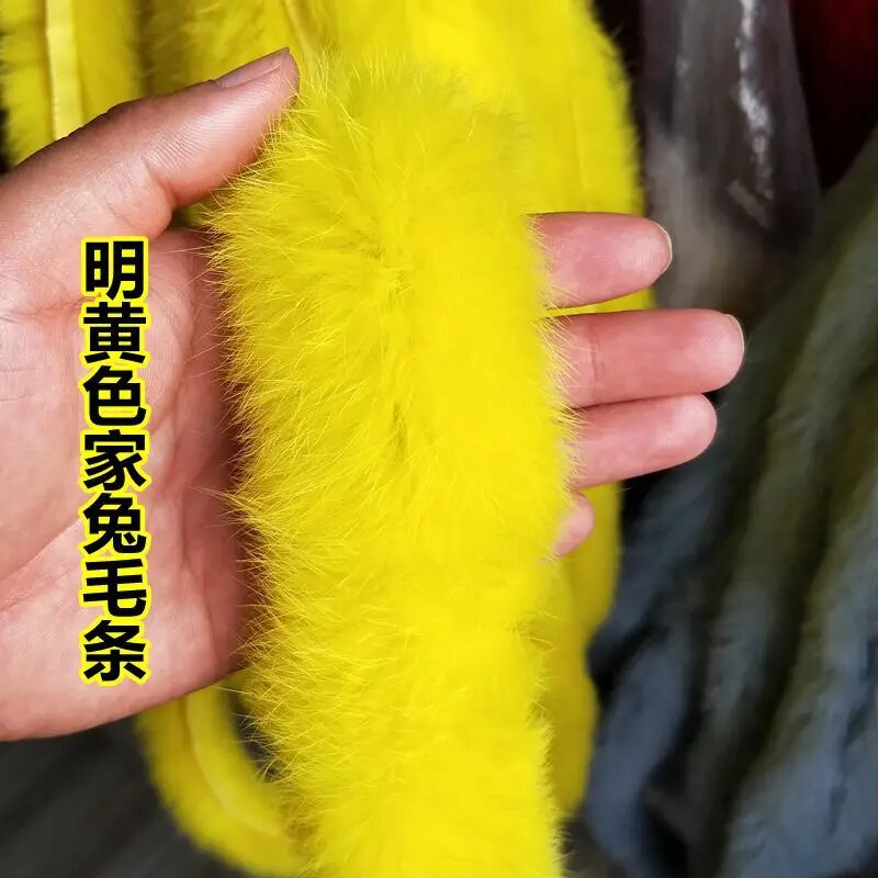 2025 100% натуральный реальный толстый кролик мех отделки одежды аксессуары подлинные меховые полосы для свитера пальто капюшон шляпа DIY пушистые отделки,0.05, мех натуральный,3, желтый