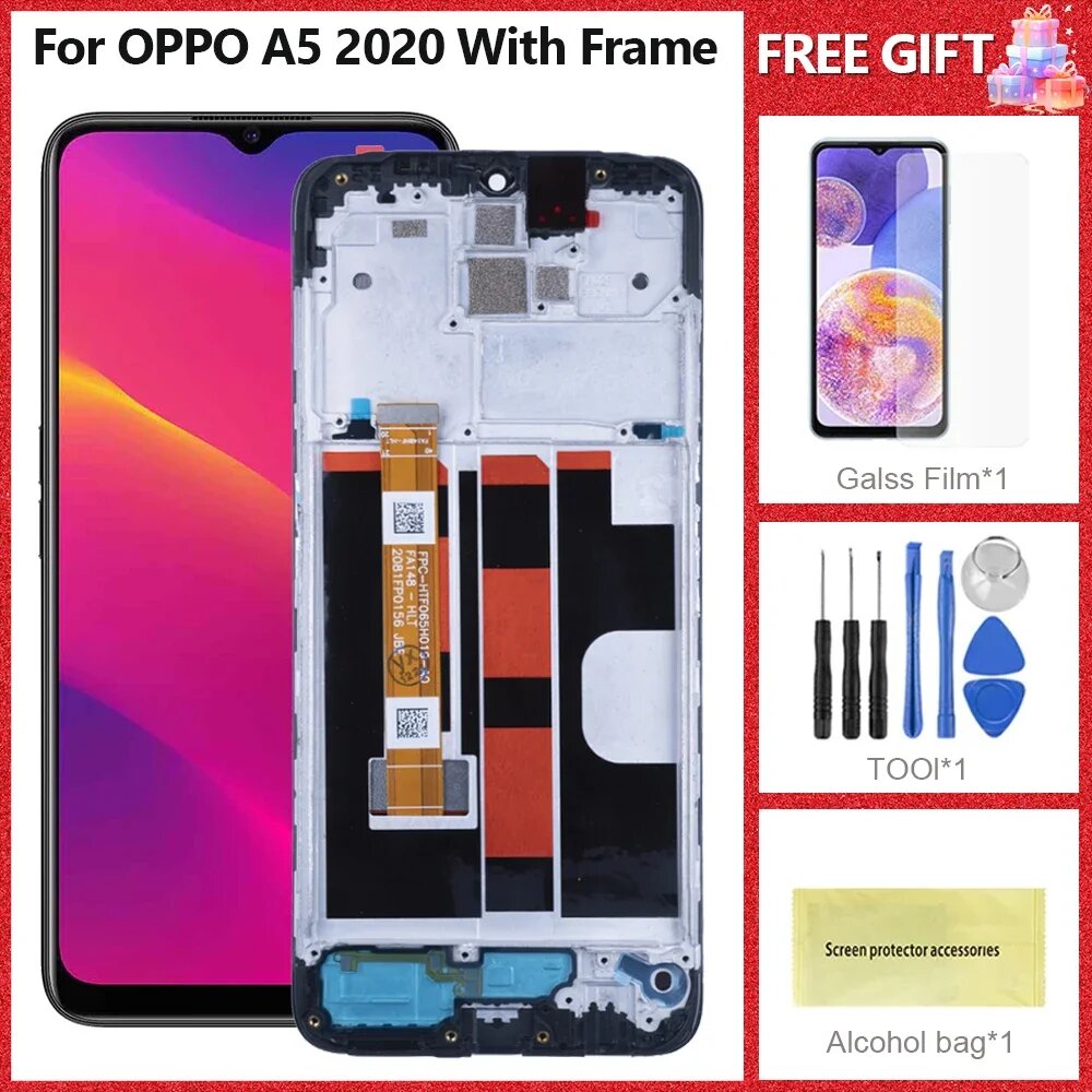 6,5 "для OPPO A5 2020 ЖК-дисплей A9 2020 CPH1931 CPH1959 CPH1937 CPH1939 Дисплей с сенсорным экраном в сборе со заменой рамки With Frame
