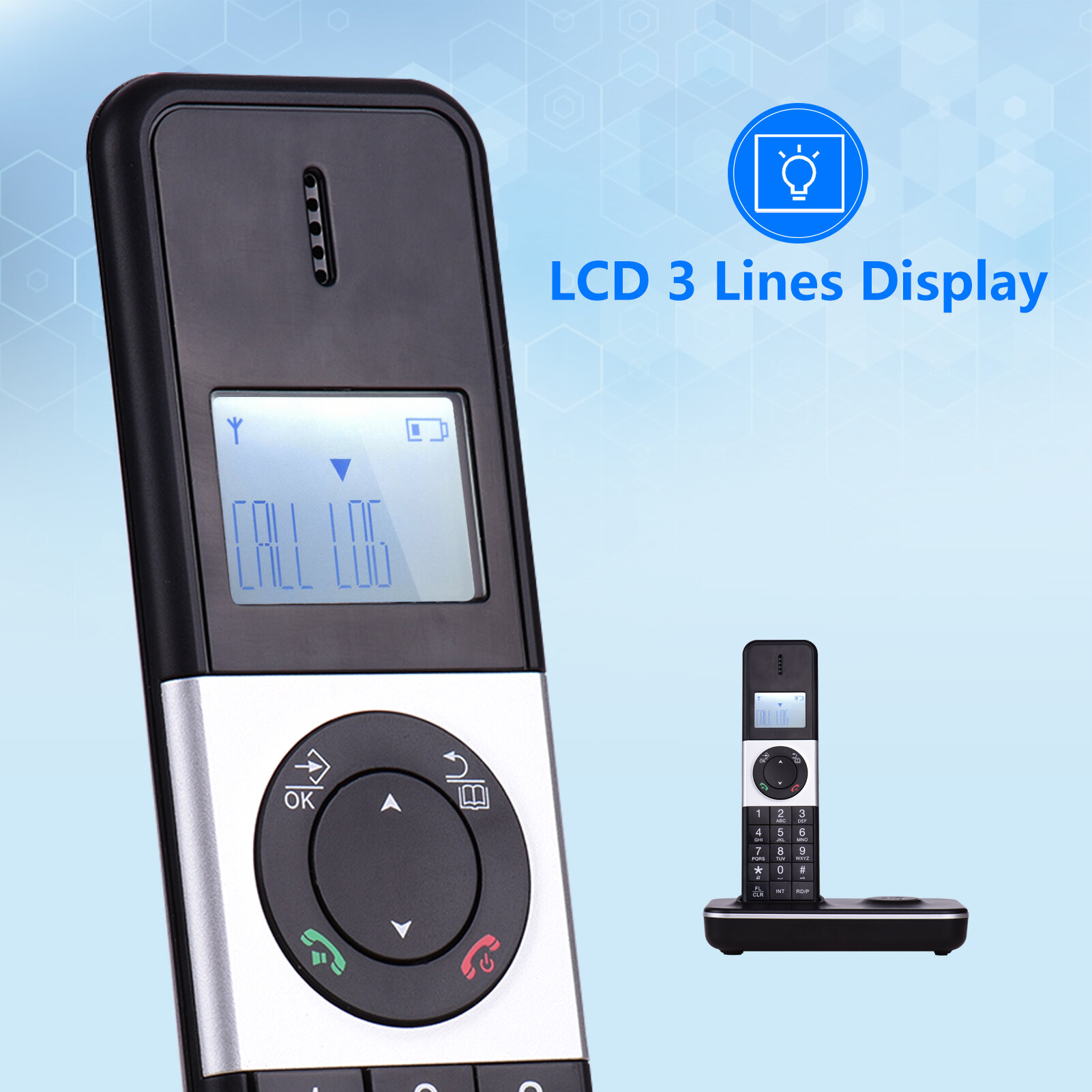 Цифровой беспроводной телефон Телефон с ЖК-дисплеем Идентификатор вызывающего абонента Громкая связь Конференц-связь Поддержка 16 языков Подключение 5 Трубок для Офиса, Бизнеса, Дома, Семьи