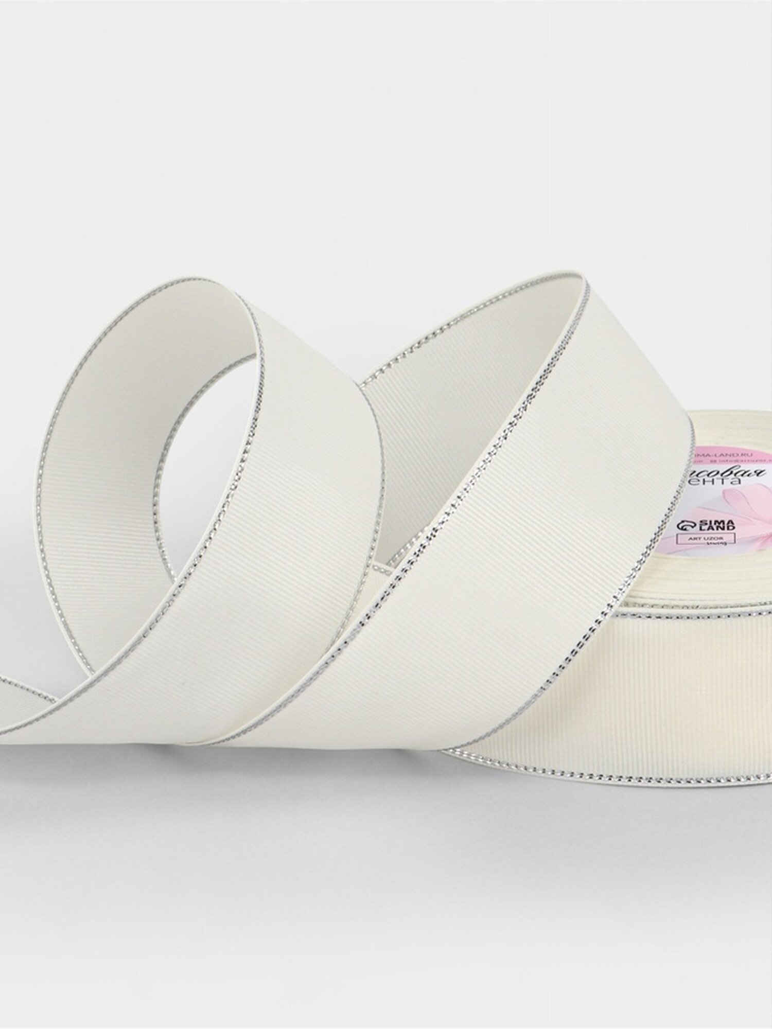 Лента репсовая, с серебряным люрексом, 40 мм, 23±1 м, молочная №008