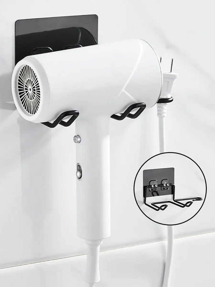 Держатель для фена в ванную настенный самоклеящийся, органайзер для плойки, подставка для утюжка, полка для ванной