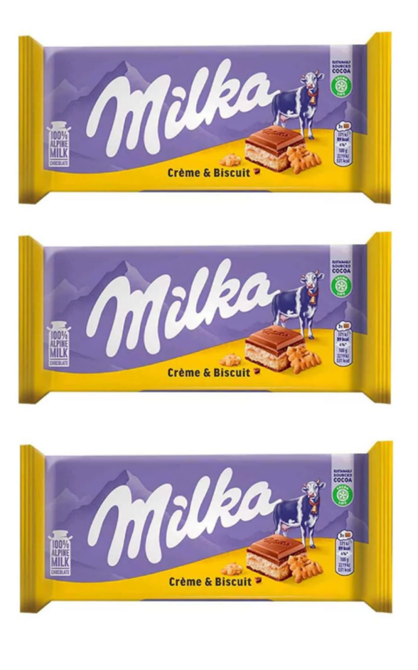 Milka Шоколад молочный Creme Biscuit ,100 г,3 шт