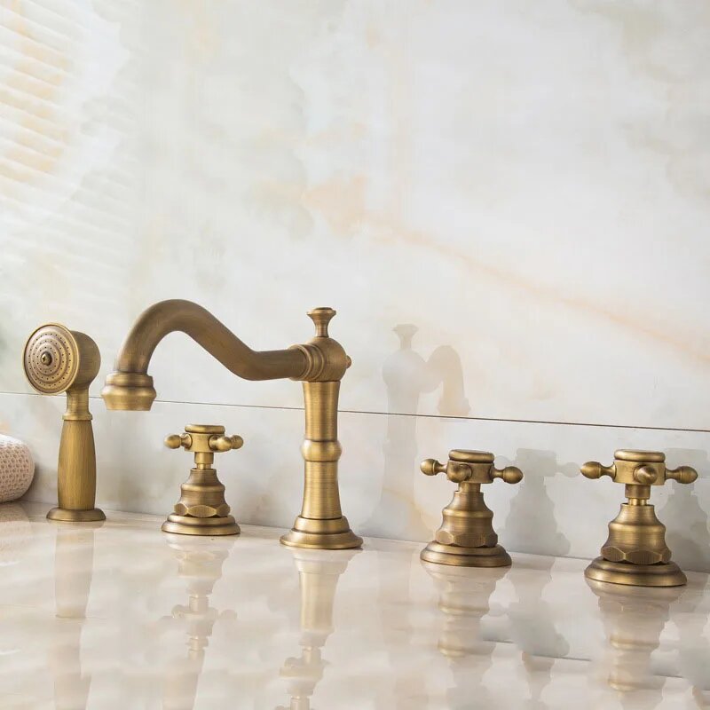 Смеситель для ванны KEMAIDI черный латунный 2 ручки 5 шт, Антиквариат