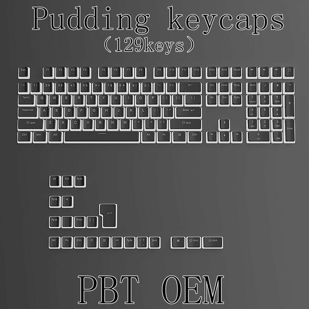 Колпачки для клавиатуры PBT Pudding Black OEM 129шт