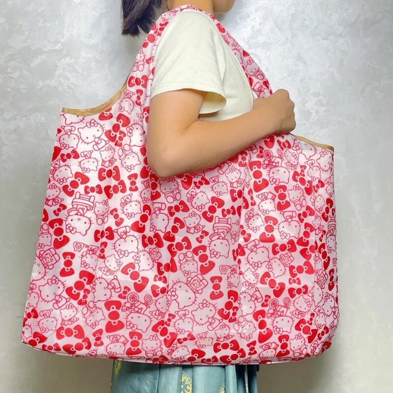 Белая многоразовая сумка Sanrio Hello Kitty, аниме-фигурка, украшение для товаров в стиле аниме, водонепроницаемая, экологически чистая, удобная упаковка с героями мультфильмов