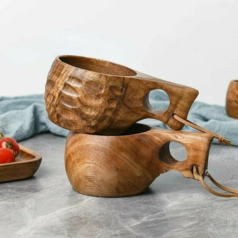 Кружка Финская, деревянная из цельного дерева Темная Кукса, 200 мл походная, для чая или кофе