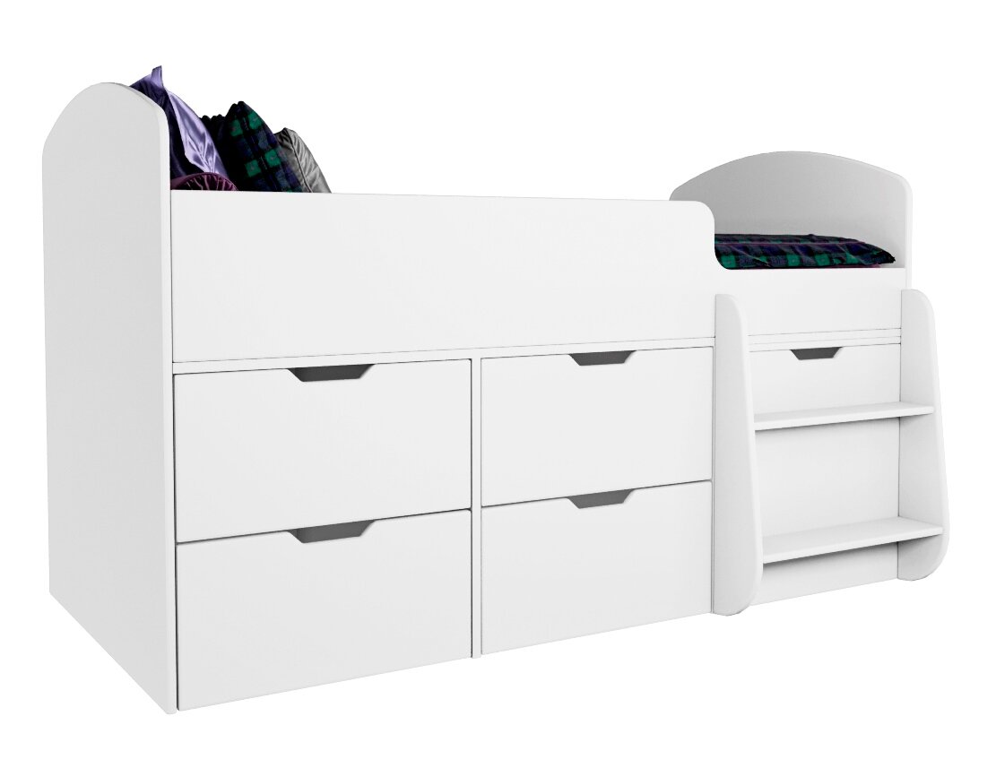 Кровать-чердак Малыш 7 (цвет белый) 160х80