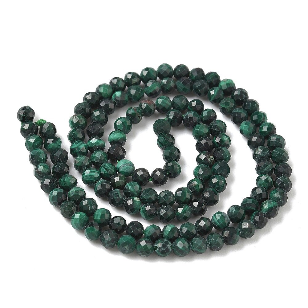 Бусины каменные, малахит, граненый, 3-3.5мм, 125 шт, низка