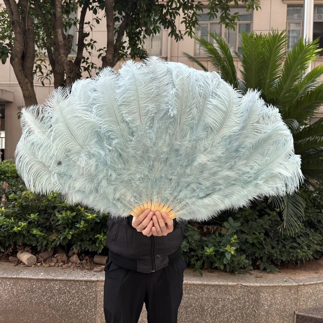 2 шт, персиково-розовые страусиные перья, веера, складной ручной декор, шлейфы, веер, веер, реквизит для вечеринки, реквизит для сценического шоу, 130 см, Light Blue, 100CM 1PCS Right