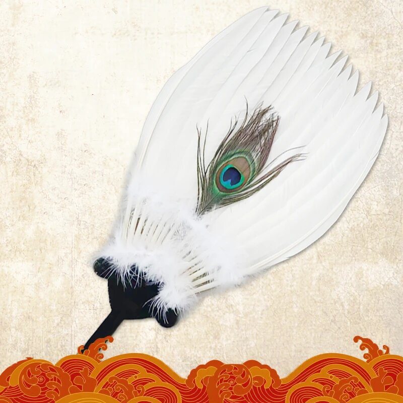 Большой ручной веер из белого пера Zhuge Liang Style, Белый