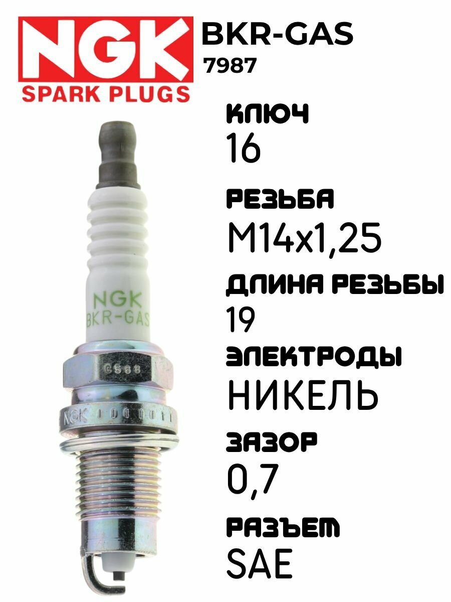 Свечи зажигания газ-бензин NGK 7987 BKR-GAS 4шт.